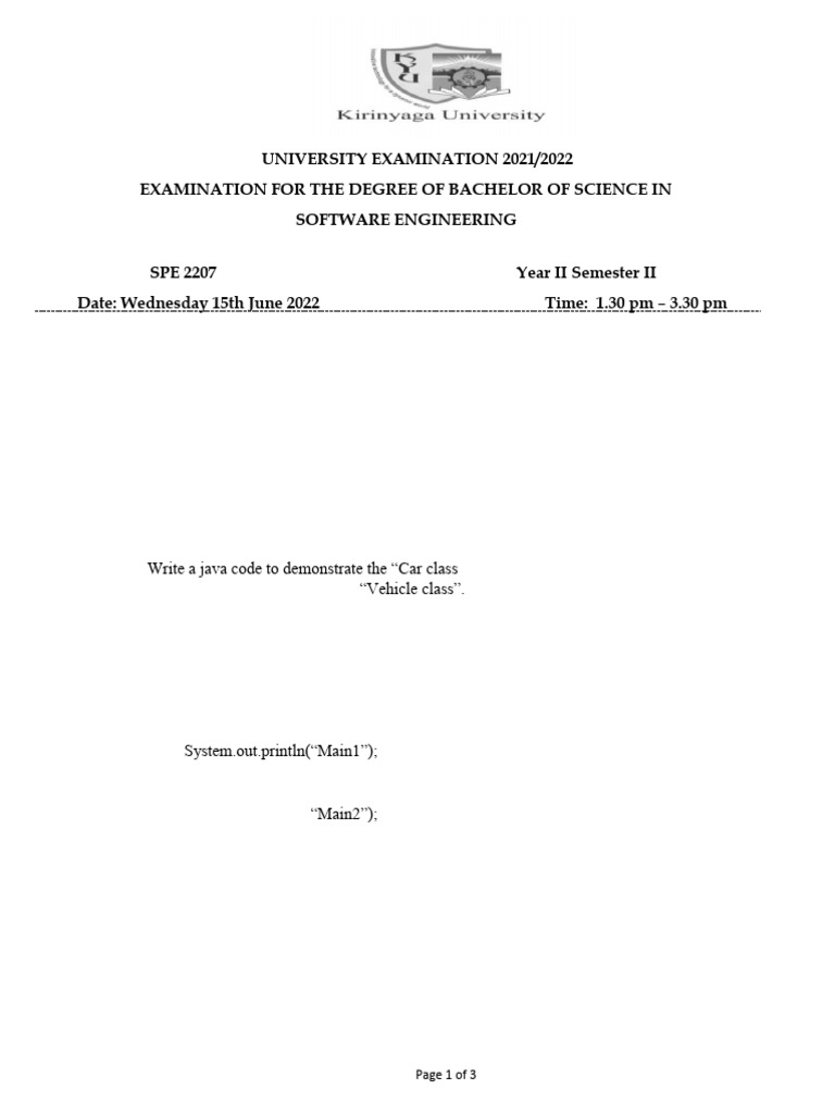 SPE 2207 Advanced Object-Oriented Programming Year II Semester II | PDF | Method (Computer ...