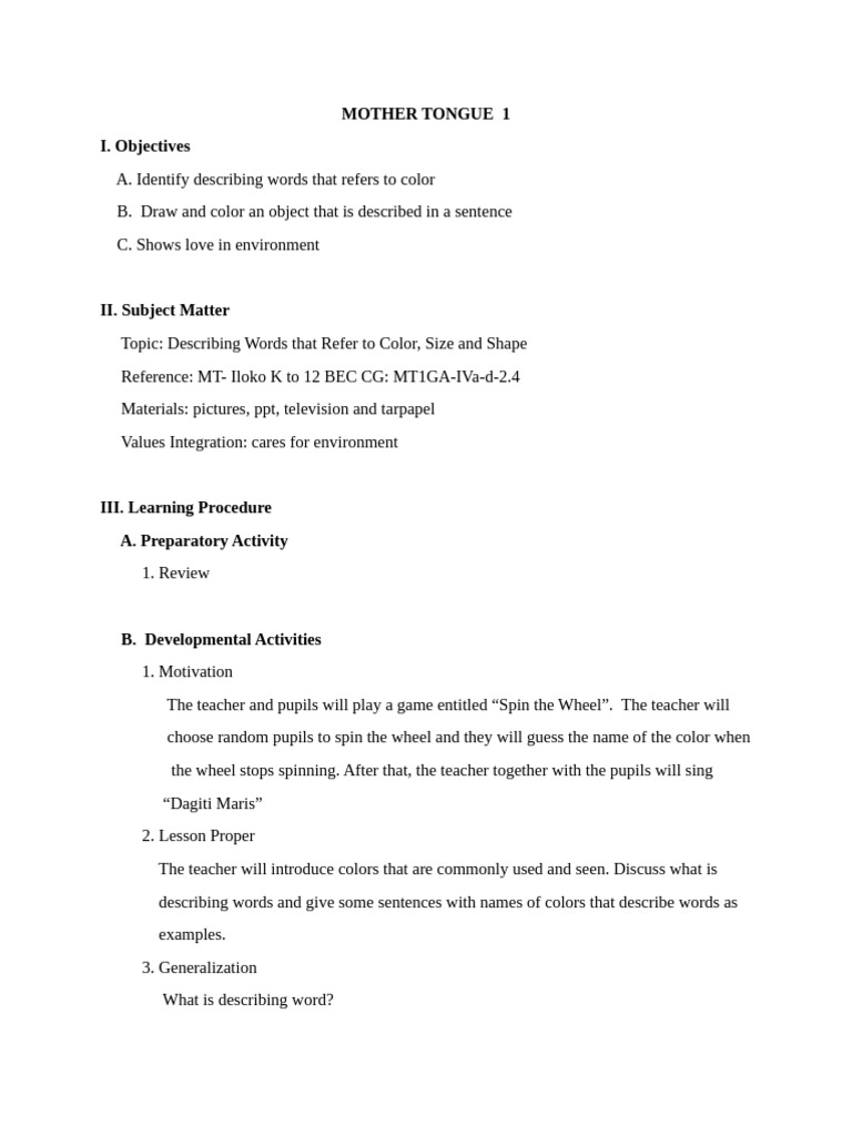 Mother Tongue 1 Quarter 4 Week 1 | PDF | Cognitive Science | Human ... Mother Tongue 1 Quarter 4 Week 1 | PDF | Cognitive Science | Human ...
