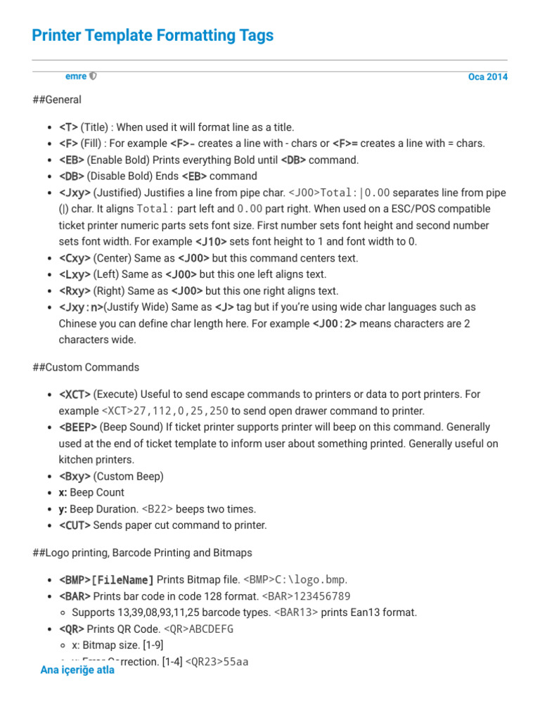 Printer Template Formatting Tags - Version 4 - V4 Tutorial - SambaClub Forum | PDF | Printer ...