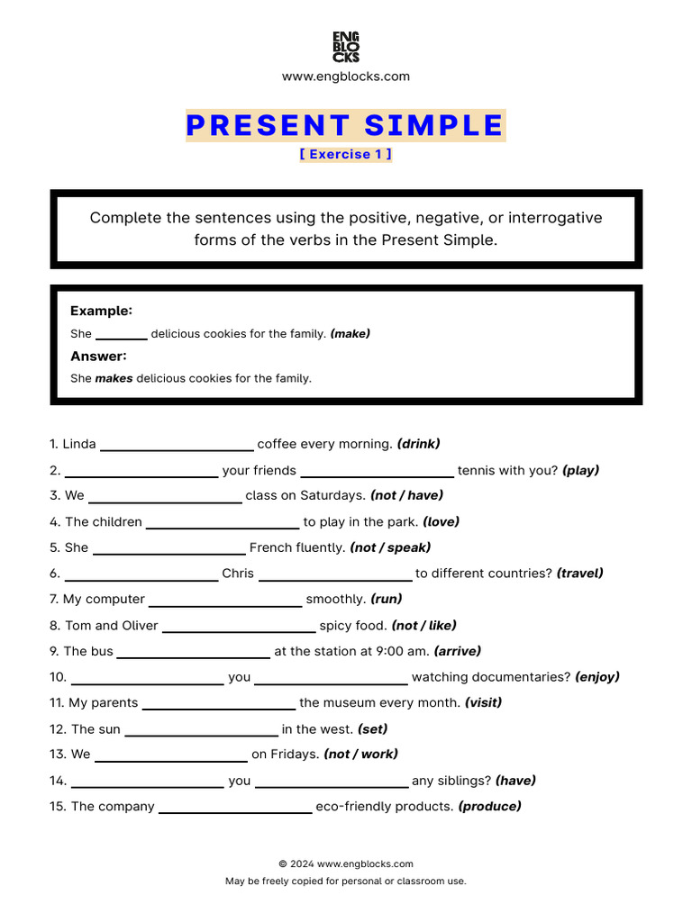 Present Simple Verb Exercises | PDF