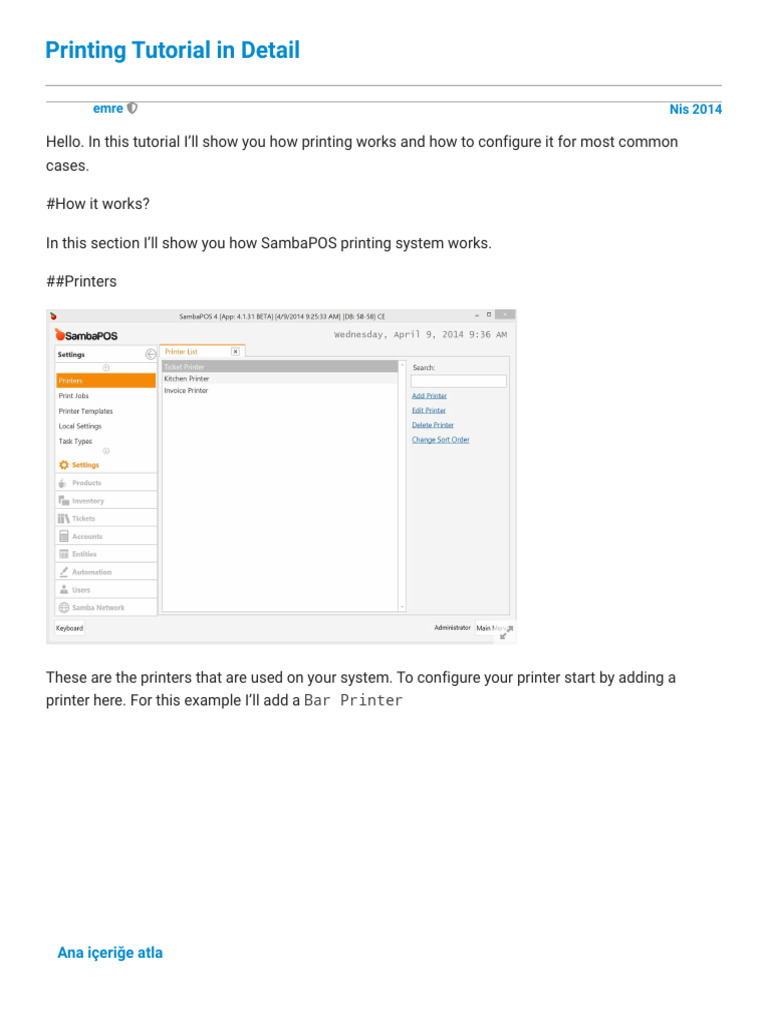 SambaPOS V4 Printing Configuration Guide | PDF | Printer (Computing ...