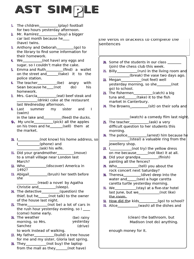 Past Simple Tense Esl Printable Gap Fill Exercise Worksheet | PDF
