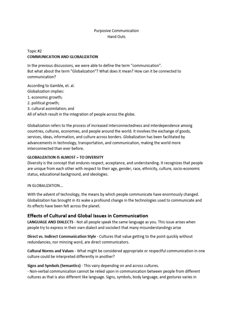 Purposive Communication 3 | PDF | Communication | Globalization