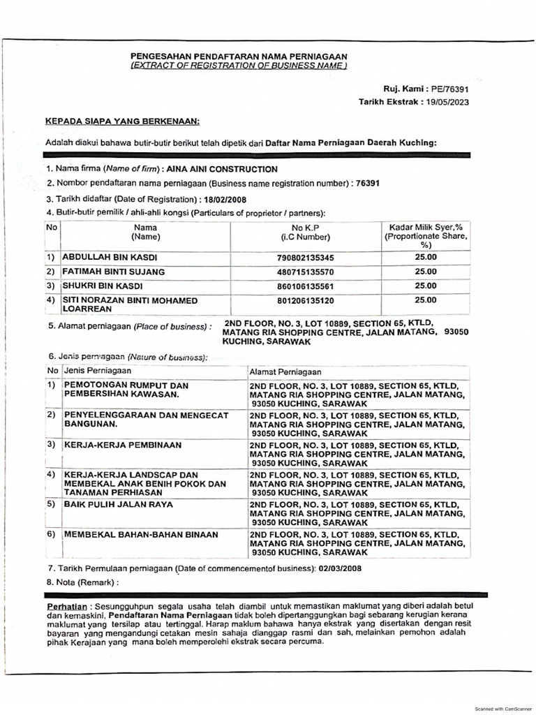 Extract of Registration of Business Name | PDF