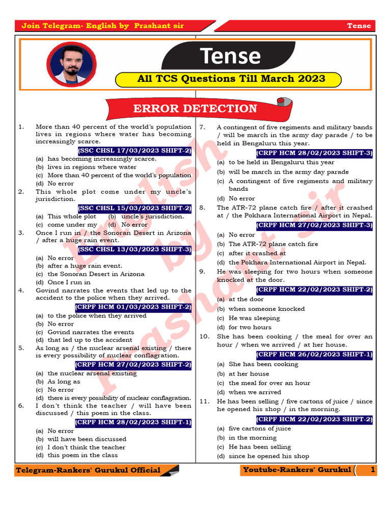 112) (GRAMMAR) (Tense (UPDATED) ) Tense PYQs | PDF