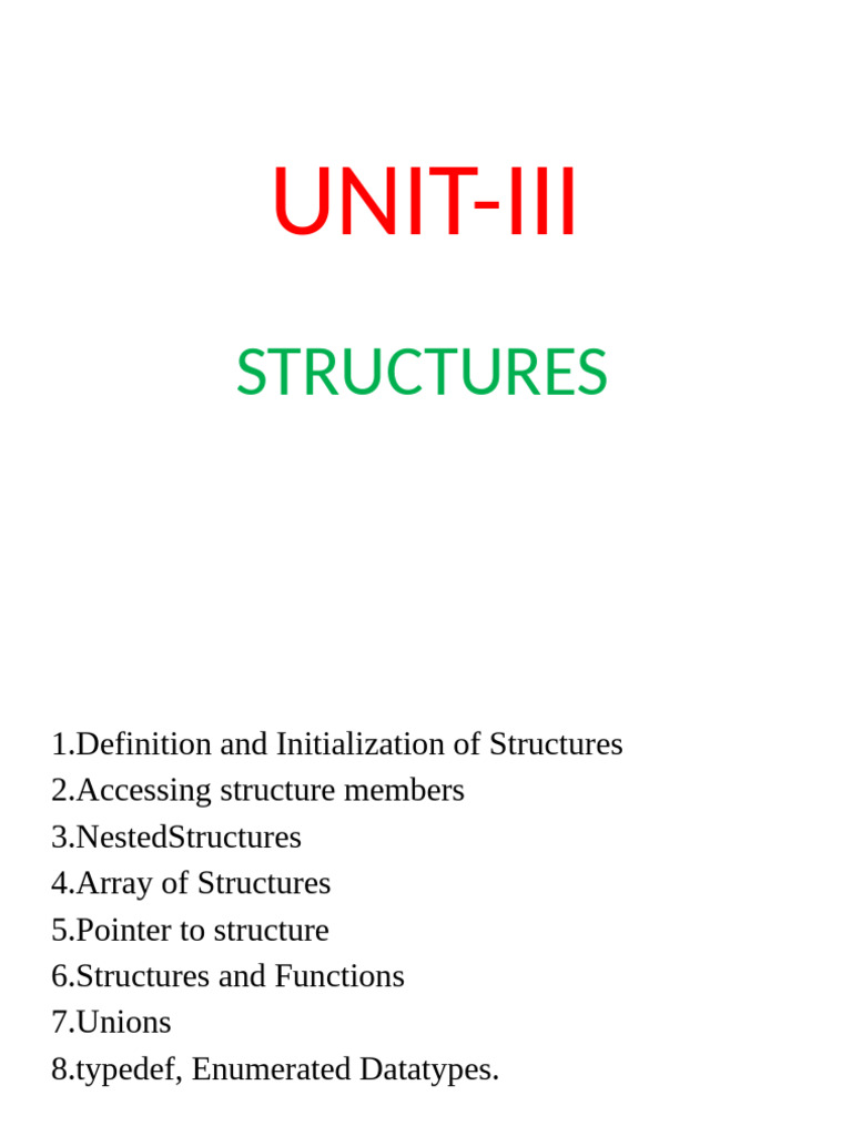 Pps Unit III (Structures) | PDF | Pointer (Computer Programming) | Computing