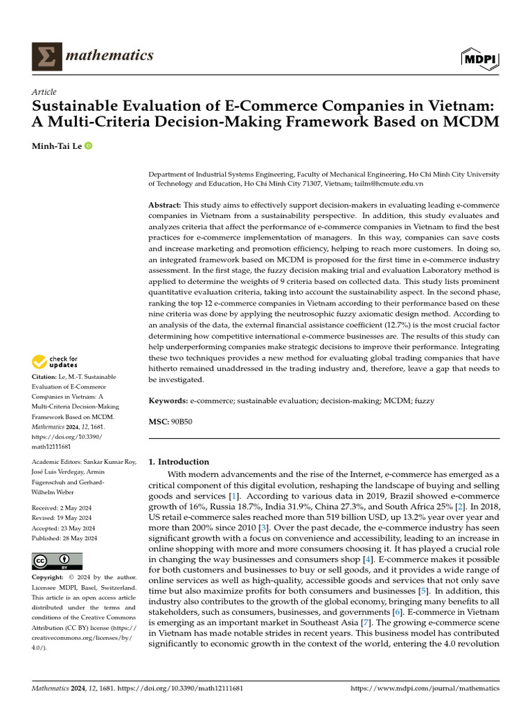 Sustainable Evaluation of E-Commerce Companies in Vietnam | PDF | E ...