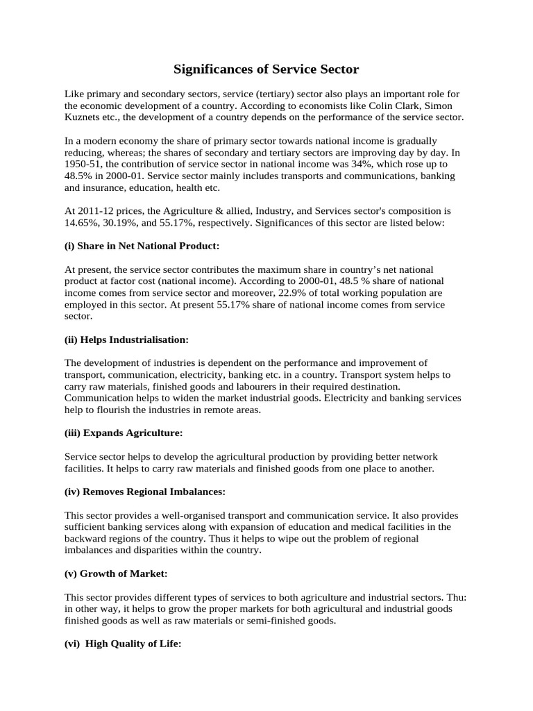 Importance of Service Sector in Economy | PDF | Tertiary Sector Of The Economy | Income