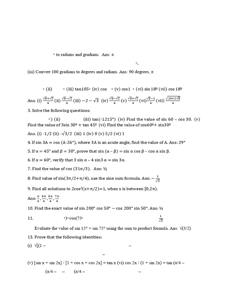 Assignment of Module I Trigonometry | PDF | Trigonometry | Trigonometric Functions