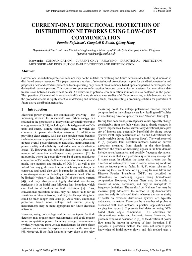 Current-Only Directional Protection of Distribution Networks Using Low ...