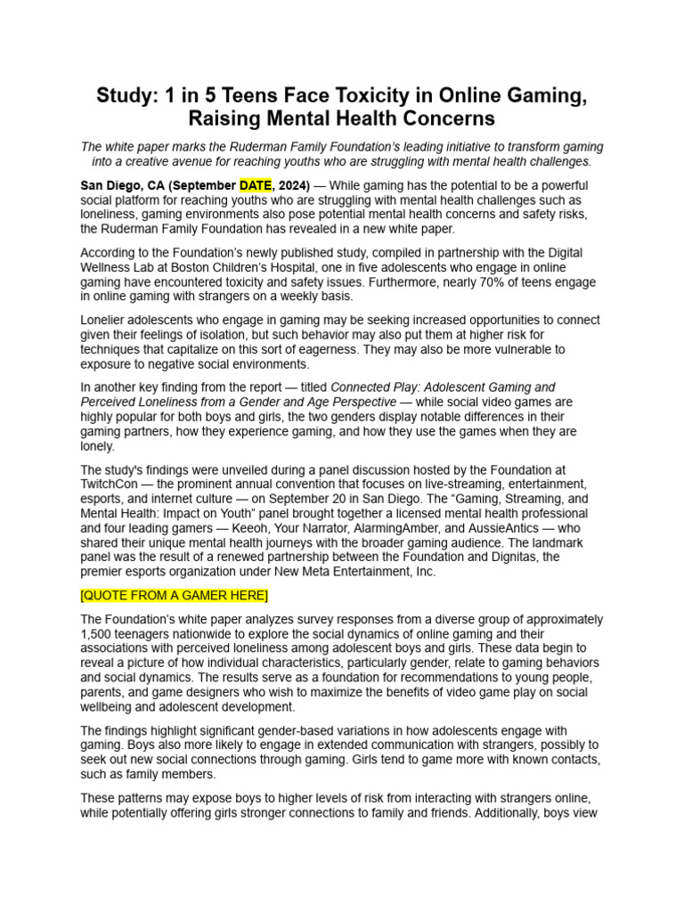 Teens & Toxicity in Online Gaming | PDF | Adolescence | Mental Health