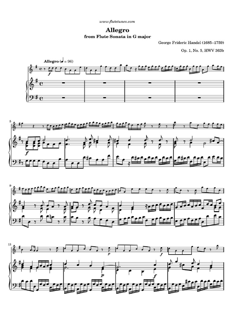 Handel Flute Sonata in G Major Allegro | PDF