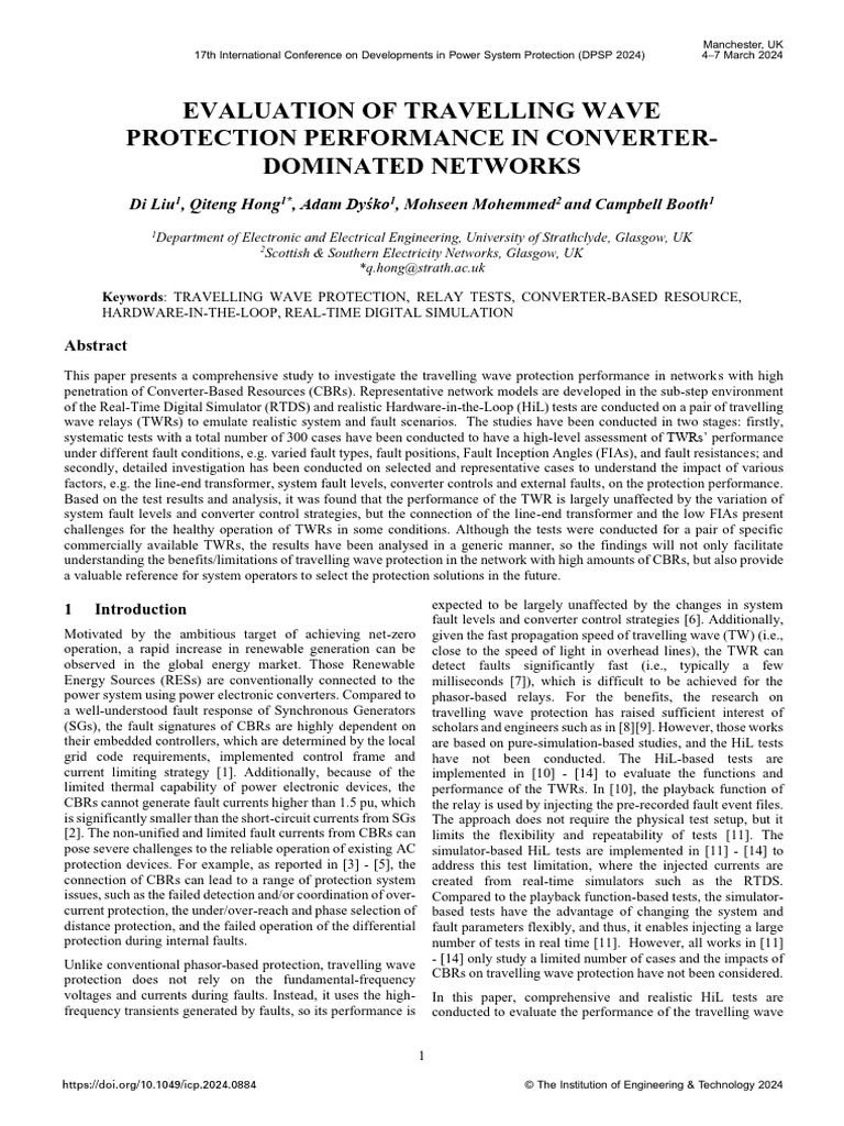 Evaluation of Travelling Wave Protection Performance in Converter ...