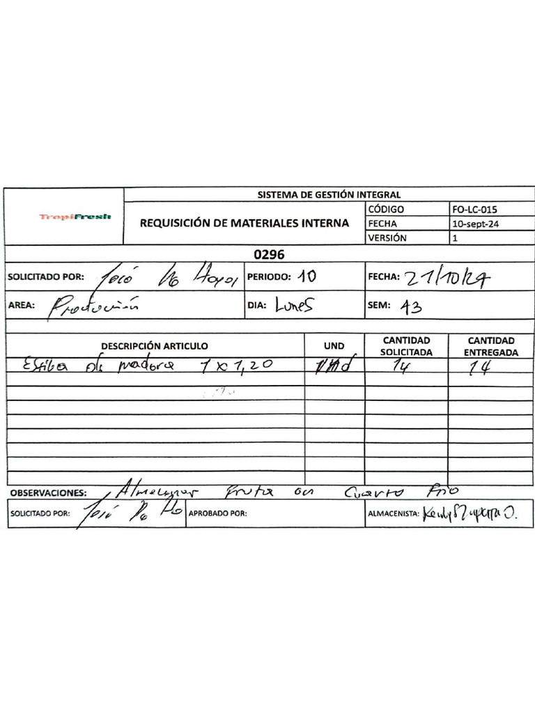 Requisicion 0296 21-Octubre-2024 | PDF