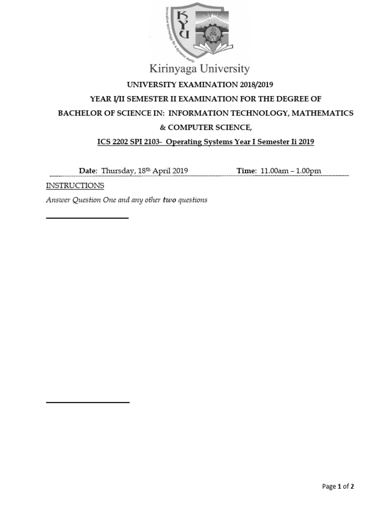ICS 2202 SPI 2103 - Operating Systems Year I Semester Ii 2019 | PDF ...