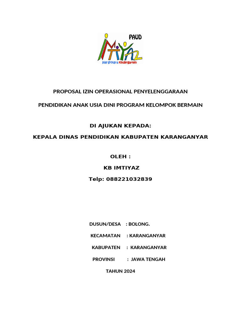 3 Contoh Proposal Pendirian Paud | PDF