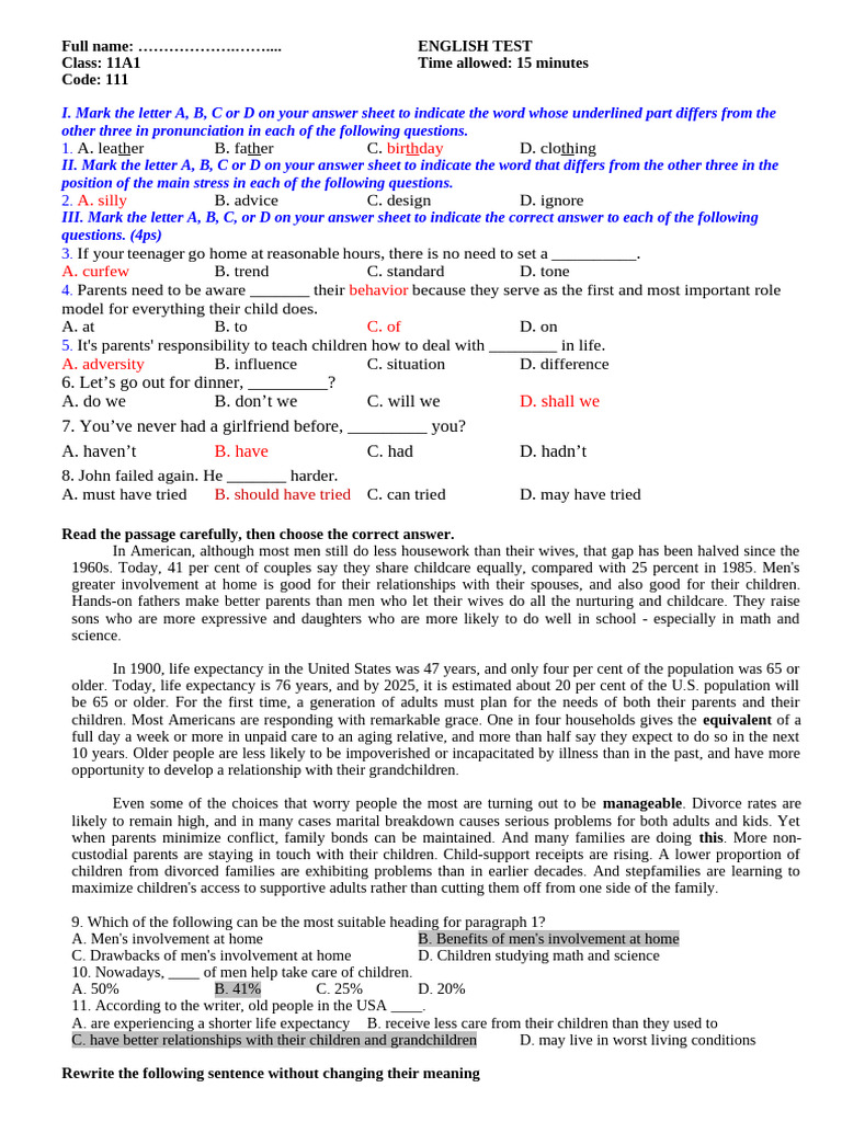 11-UNIT 2-key | PDF | Family | Divorce
