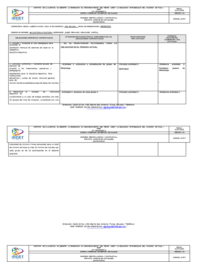 Cps 195 Informe de Actividades #1 | PDF