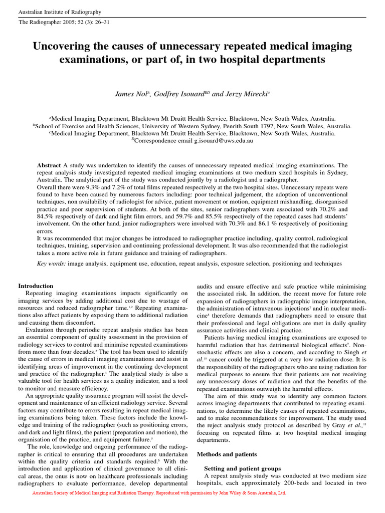 Radiographer - 2013 - Nol - Uncovering The Causes of Unnecessary ...
