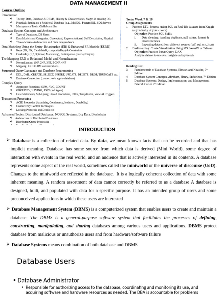 DATA MANAGEMENT II Lecture I | PDF | Databases | Conceptual Model