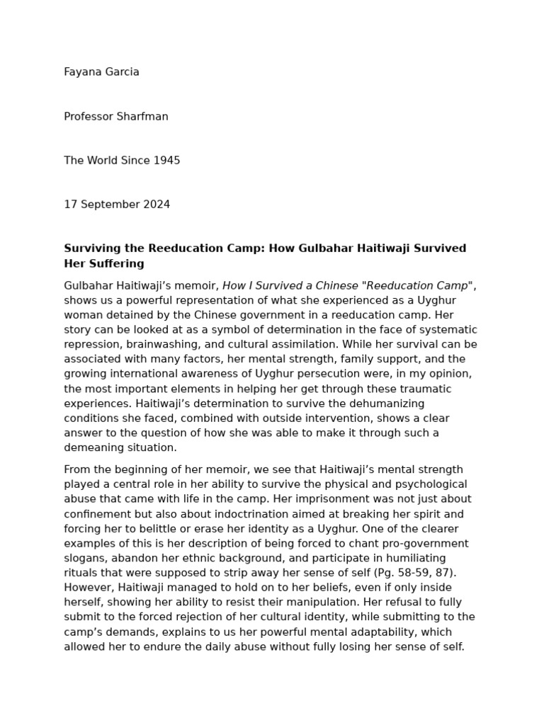 How I Survived... Paper #1 - Fayana Garcia | PDF | Psychological ...