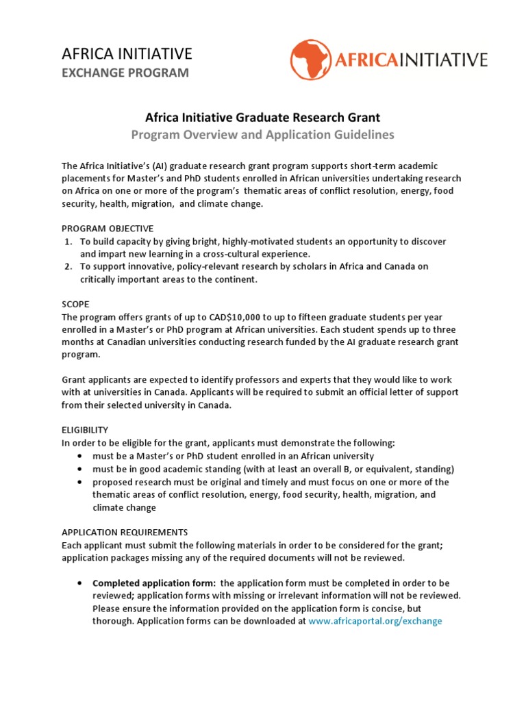 Africa Graduate Research Grants | PDF | Doctor Of Philosophy | Postgraduate Education