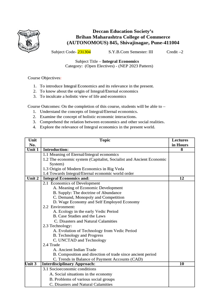 Integral Economics Course Overview | PDF | Economics | Vedas
