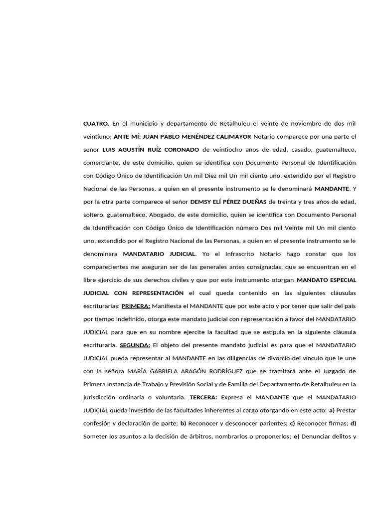 Mandato Especial Judicial Con Representación Seminario Notarial 2021 | PDF