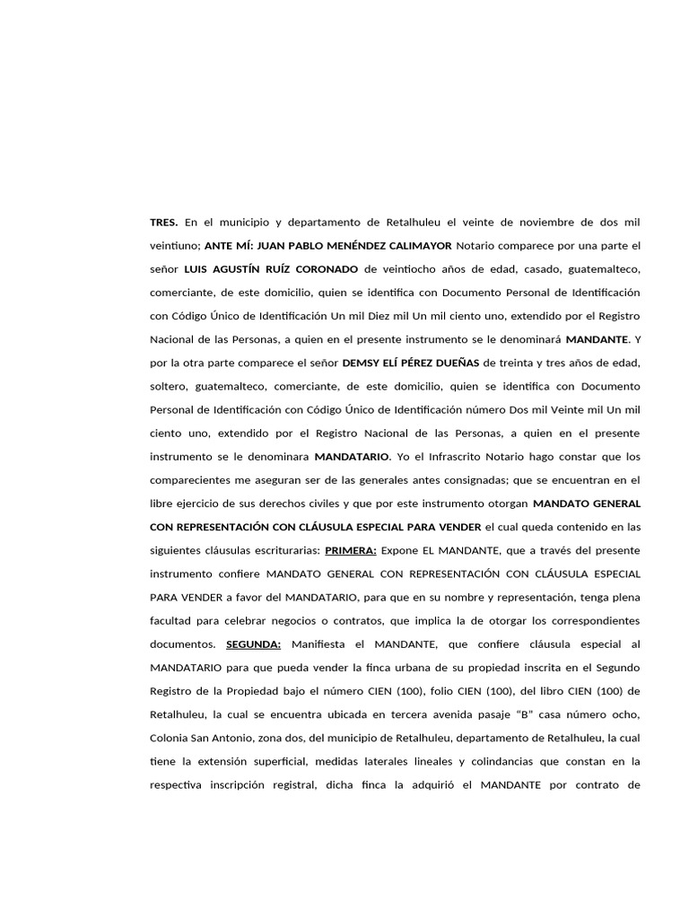 Mandato General Con Representación Con Cláusula Especial Seminario ...