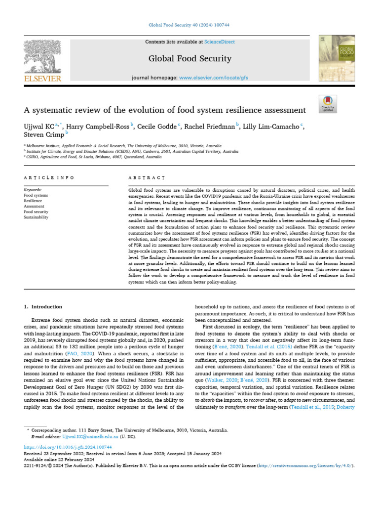 A Systematic Review of The Evolution of Food System Res - 2024 - Global ...