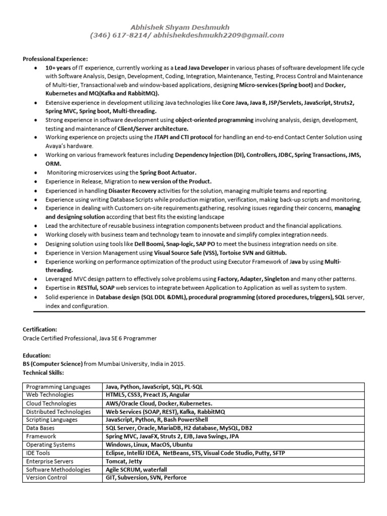 AbhishekDeshmukhResume | PDF | Spring Framework | Java (Programming Language)