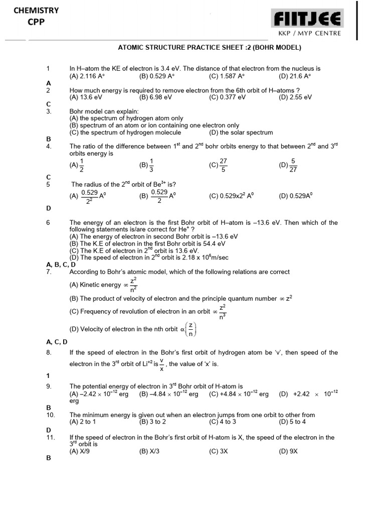 Atomic Structure WORK SHEET 2 | PDF | Atoms | Electron