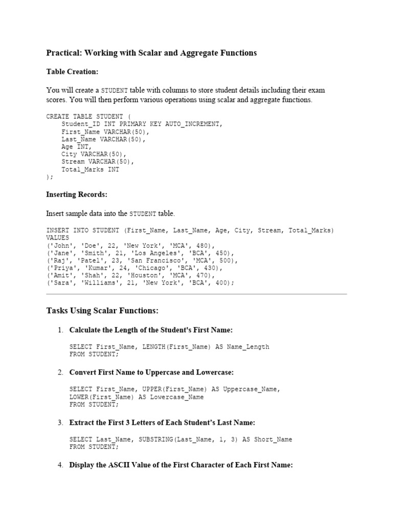 Scalar and Aggregate Functions in SQL | PDF | Computer Programming | Data Management