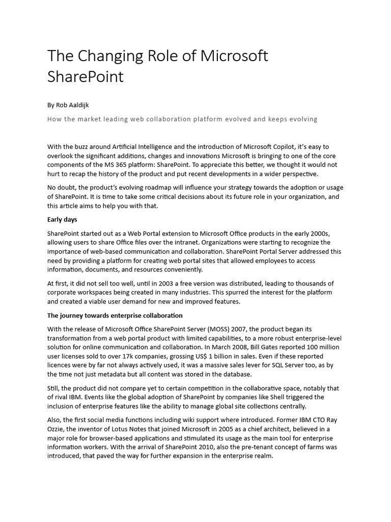 The Changing Role of Microsoft SharePoint | PDF | Share Point | Computing