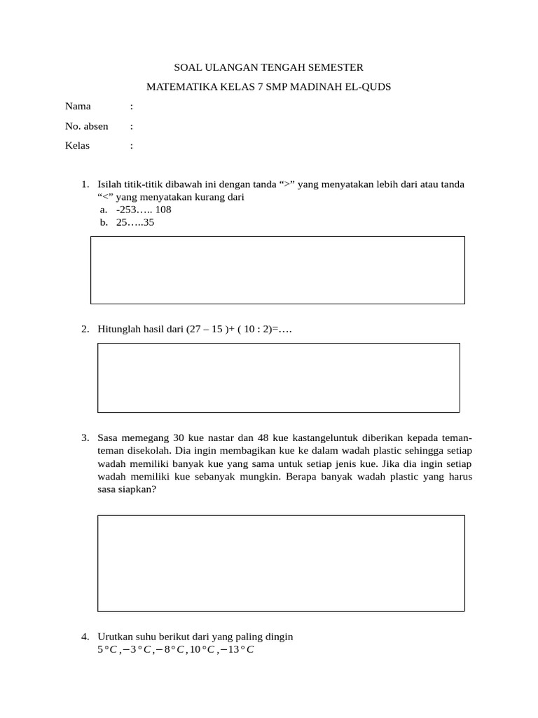Uts MTK Kelas 7 | PDF