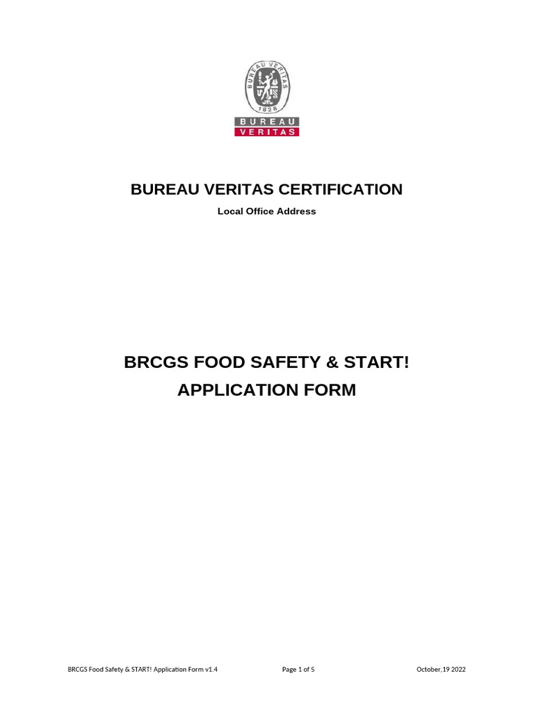 BRCGS Food Safety & START! Application Form | PDF | Foods | Cooking