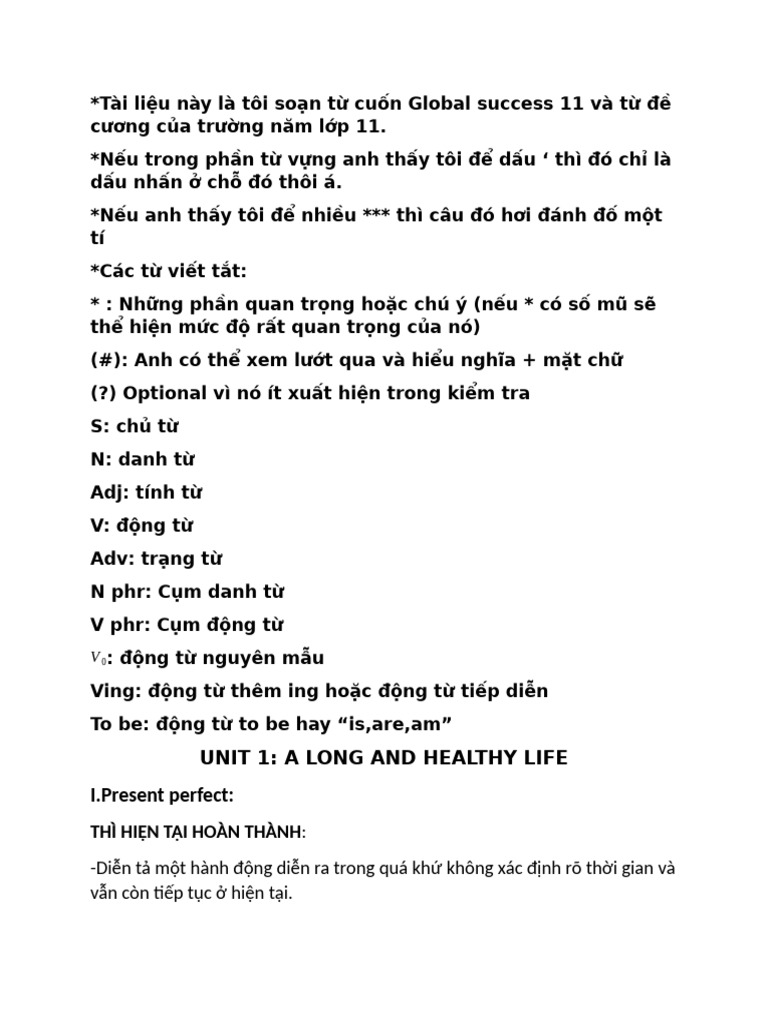 Unit 1 to 5 Tiếng Anh 11 Cuối HKI | PDF