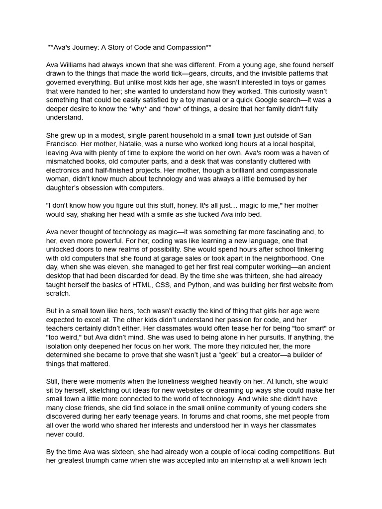Ava's Journey - A Story of Code and Compassion | PDF | Social Science