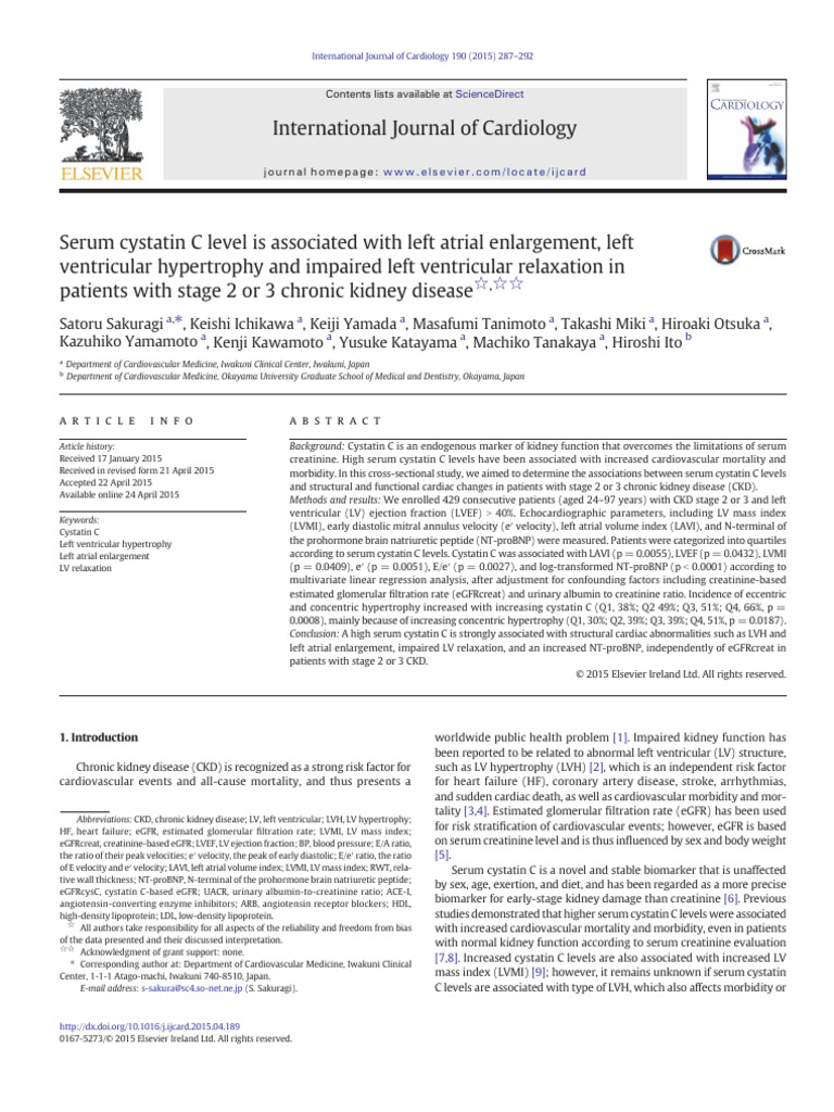 Serum Cystatin C Level Is Associated With LVH | PDF | Chronic Kidney ...