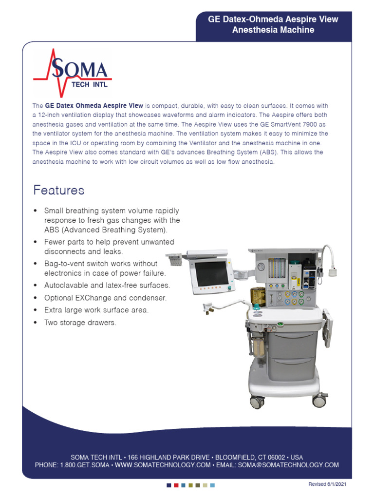 GE Datex Ohmeda Aespire View Anesthesia Machine | PDF | Respiration ...