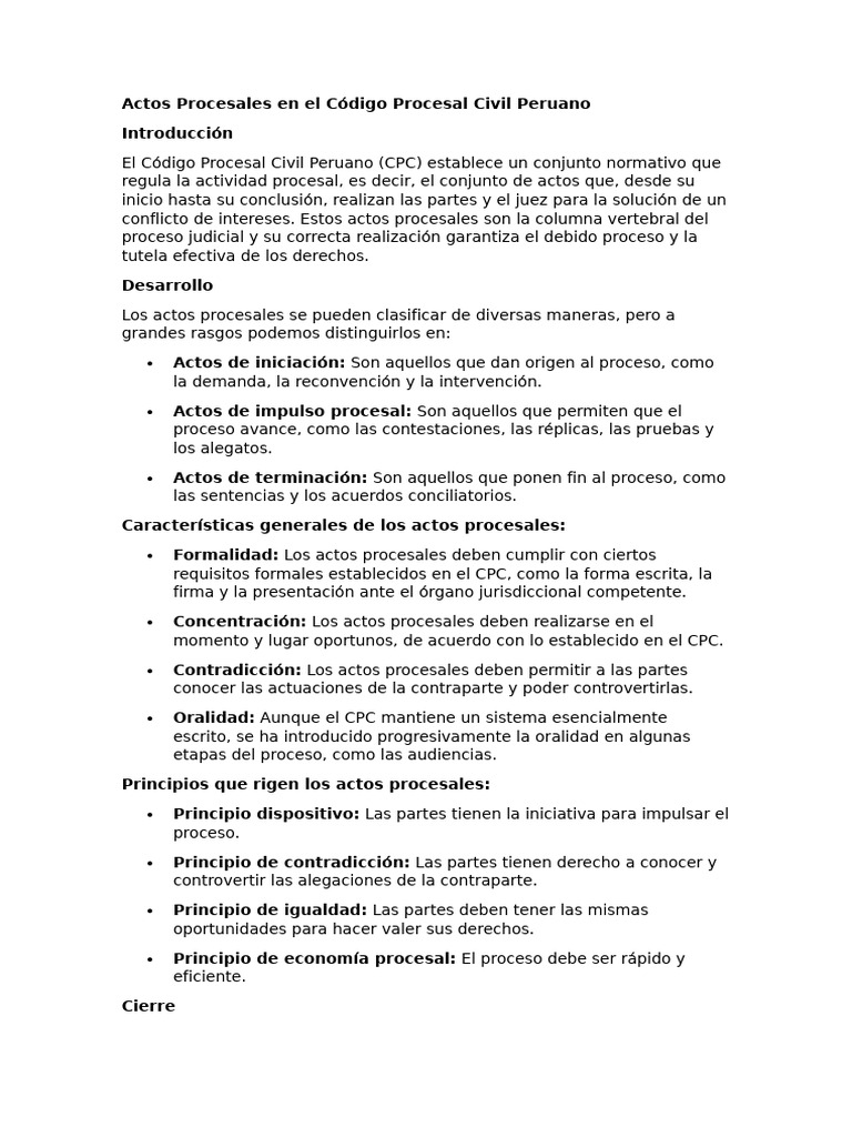 Actos Procesales en el CPC Peruano | PDF | Ley procesal | Jurisdicción