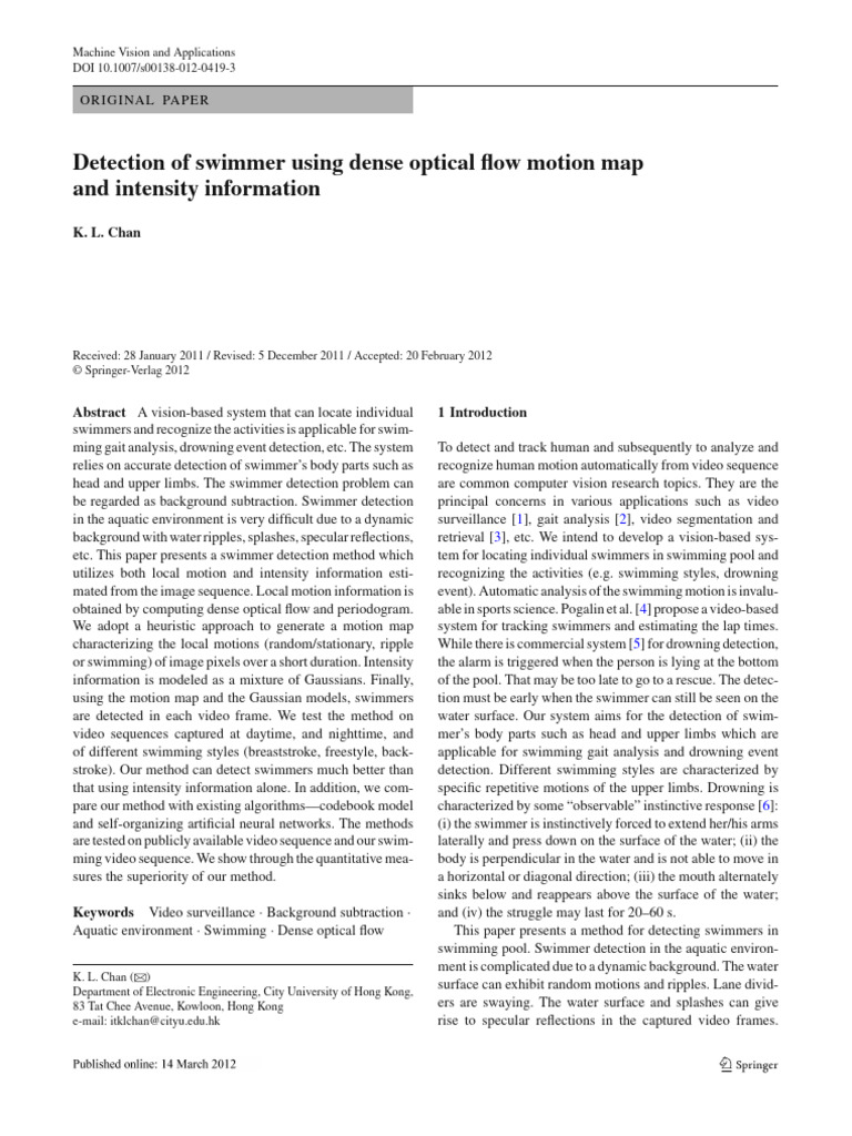 Swimmer Detection Using Optical Flow Pdf