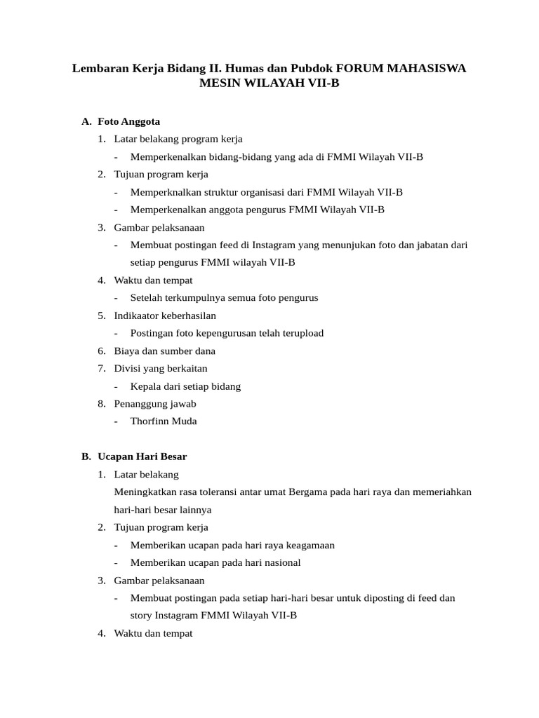 Lembaran Kerja Bidang HUMAS & PUBDOK | PDF | Bisnis
