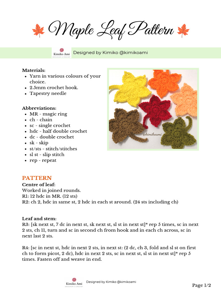 Maple Leaf Crochet Pattern | PDF