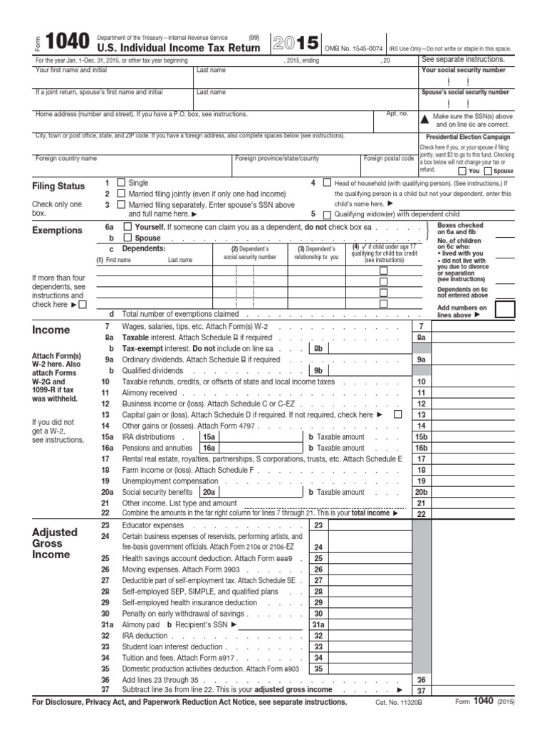 2015 U.S. Individual Tax Return Form | PDF | Individual Retirement ...