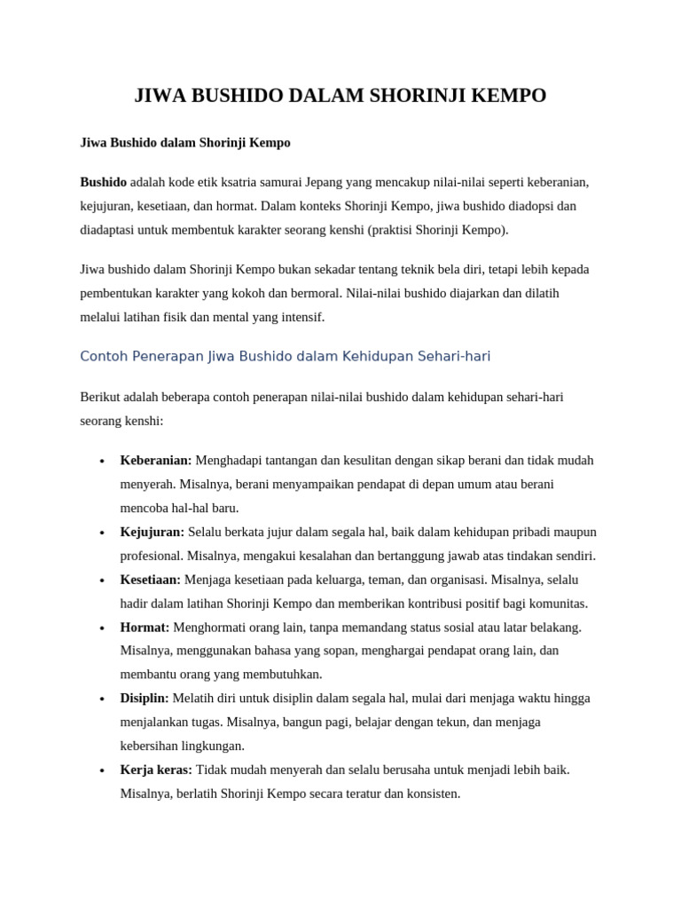 Jiwa Bushido Dalam Shorinji Kempo | PDF | Karier & Perkembangan | Pengembangan Diri