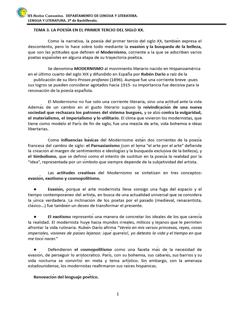 Tema 3. La Poesia en El Primer Tercio Del Siglo XX | PDF