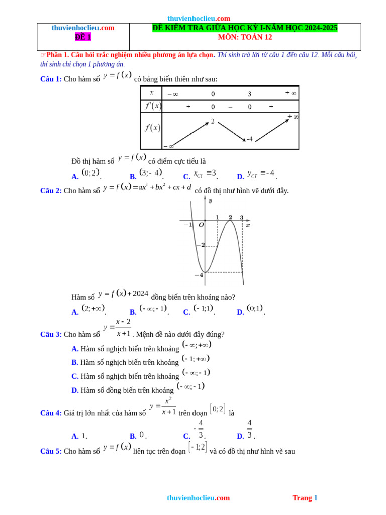 10 de Kiem Tra Giua HK1 Toan 12 CTM Giai Chi Tiet | PDF