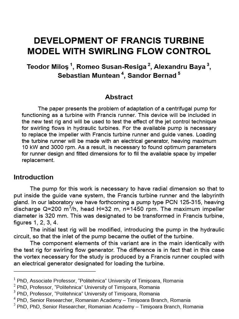 Development of Francis Turbine Model Wit | PDF | Pump | Finite Element Method