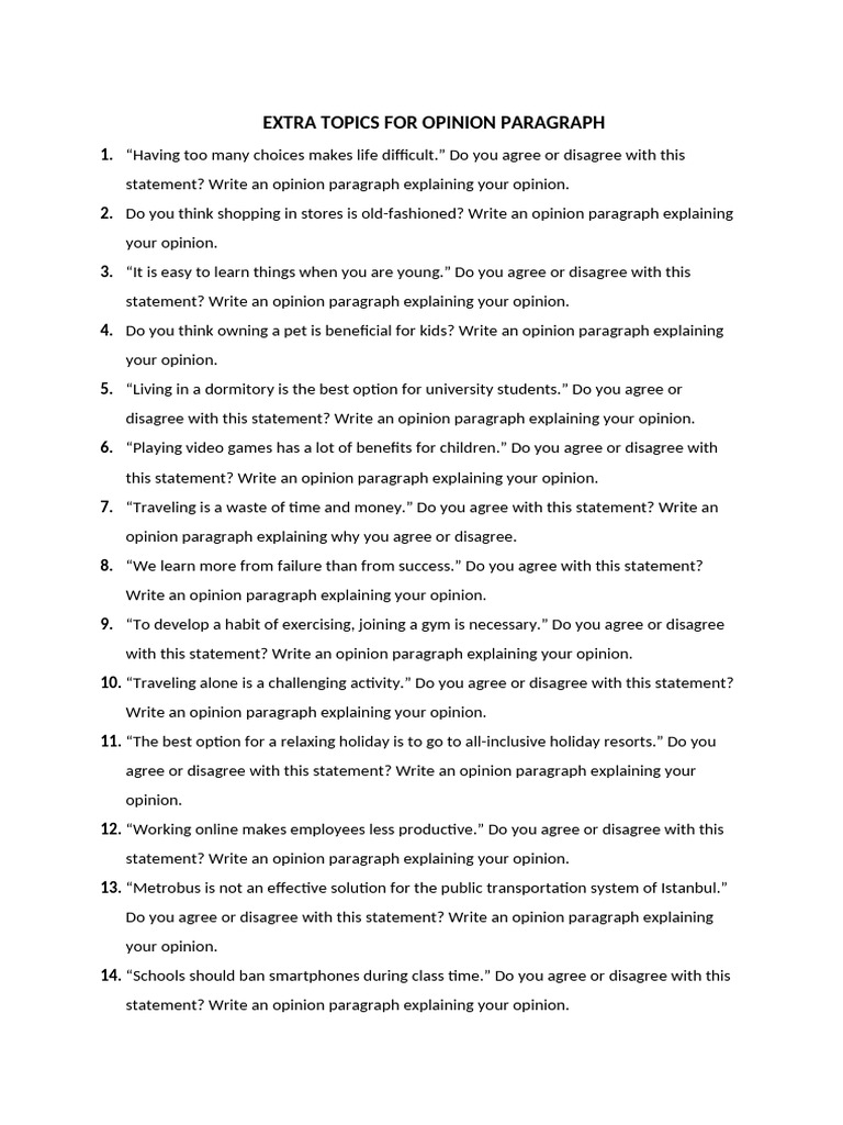 Opinion Paragraph Topics for Essays | PDF
